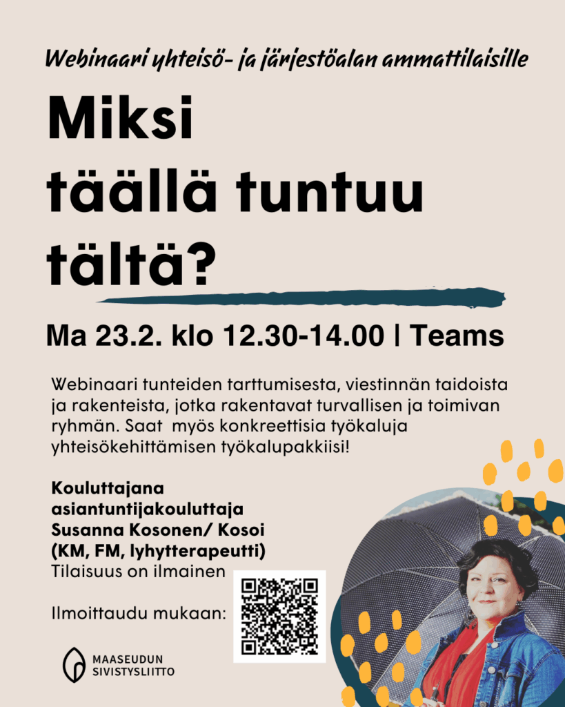 "Miksi täällä tuntuu tältä?", webinaari yhteisö- ja järjestöalan ...